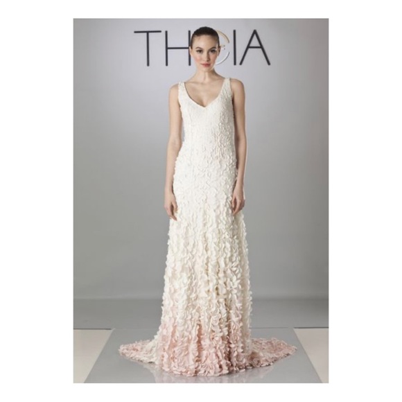 Theia | Dresses | Theia Emma Embroidered Petal Gown Cherry Blossom ...